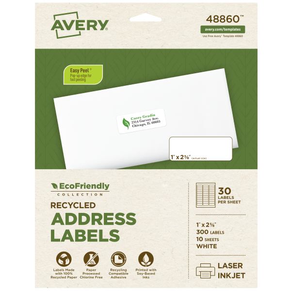 EcoFriendly Address Labels, 1" x 2-5/8" 48860 | Avery