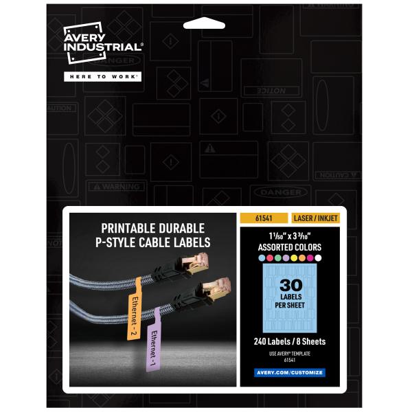 Cable Labels, P-Style, 1.02" x 3.3", Assorted 61541 | Avery.com
