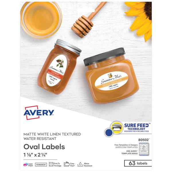 1-1/8" x 2-1/4" Water-Resistant Oval Labels, White 80502 | Avery.com
