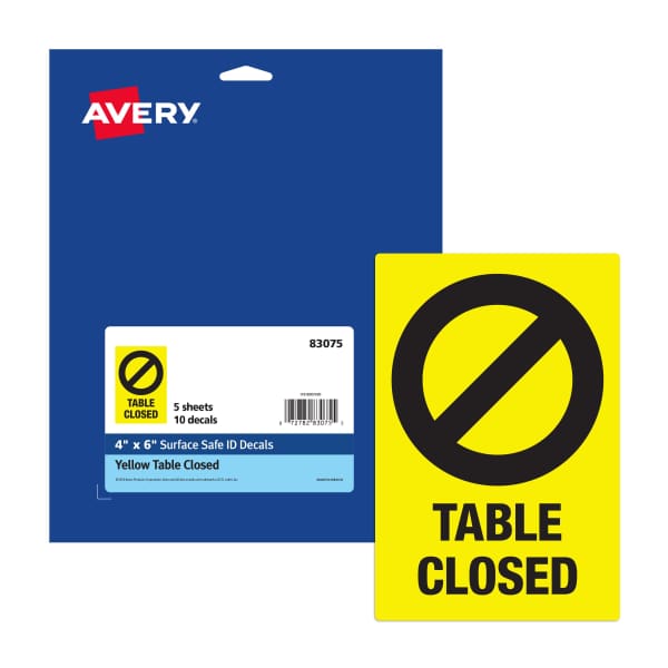 Table Closed COVID-19 Preprinted Decals 83075 | Avery.com