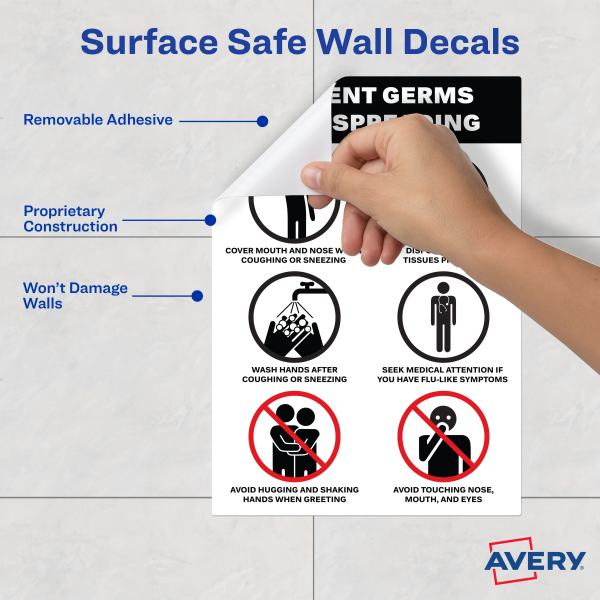 Avery® "Prevent Germs from Spreading" Preprinted Surface Safe® Wall ...