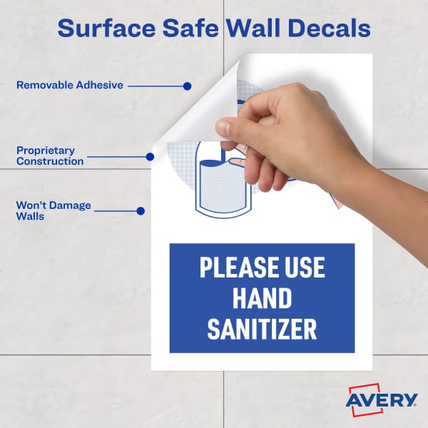 Avery® "Please Use Hand Sanitizer" Preprinted Surface Safe® Wall Decals ...