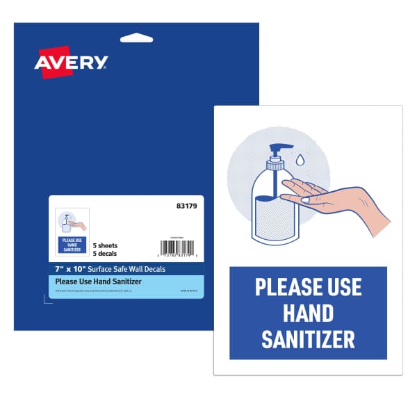 Avery® "Please Use Hand Sanitizer" Preprinted Surface Safe® Wall Decals ...