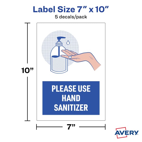 Avery® "Please Use Hand Sanitizer" Preprinted Surface Safe® Wall Decals ...