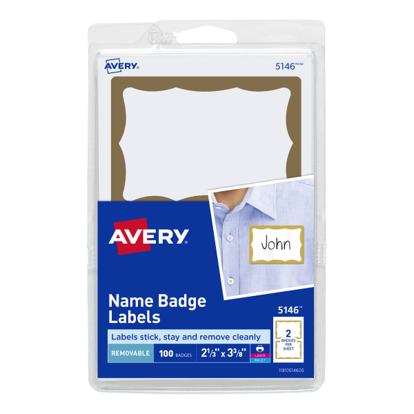 Name Badge Labels, Gold Border 5146 | Avery