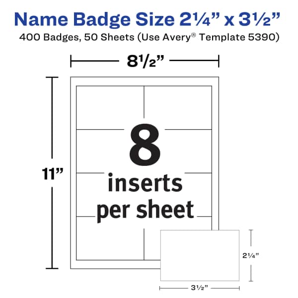 Name Badge Insert Refills, 2-1/4" x 3-1/2" 5390 | Avery.com