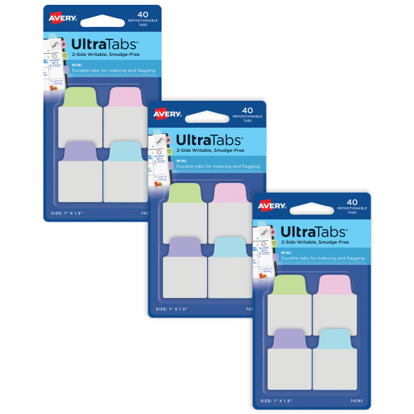 Ultra Tabs, Mini Tabs, Assorted Pastels, 3-Pack 34778 | Avery.com