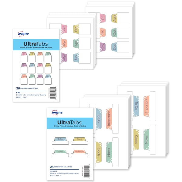 Avery® Ultra Tabs® Bundle, Jan-Dec Tabs and Planner Tabs, 1" x 1.5 ...