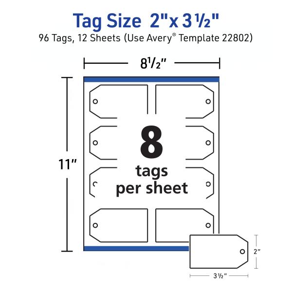 Avery(R) Rectangular Tags with Sure Feed(R), 2" x 3-1/2", White, 96 ...