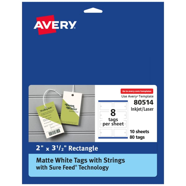 Avery® Rectangle Tags with Sure Feed® Technology, 2" x 3-1/2", Matte ...