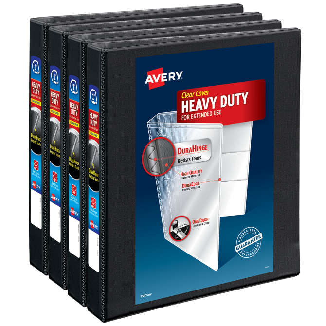 Avery® Heavy Duty View 3 Ring Binders, 1 Inch Binder Rings, 4 Black ...