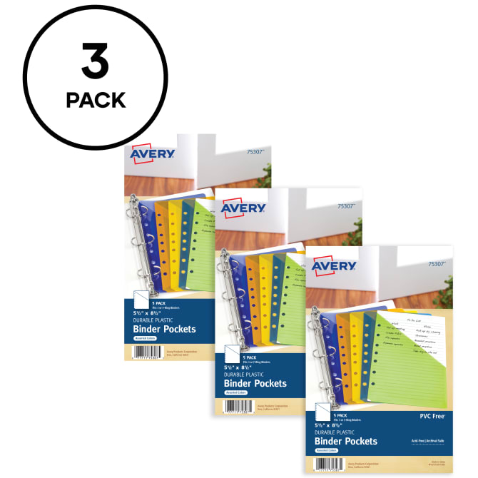 Avery® Mini Binder Pockets for 3 Ring Binders and 7 Ring Binders ...