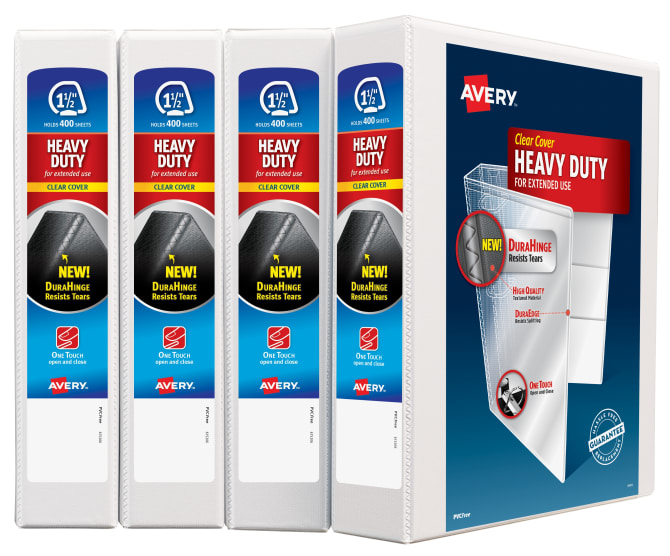 Avery® Heavy-Duty View Binders, 1-1/2" One Touch Slant Rings, 375-Sheet ...