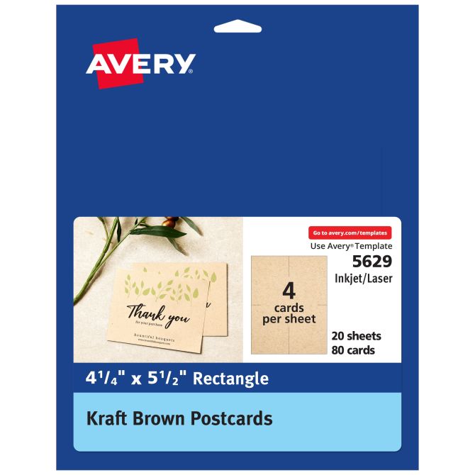 Avery® Kraft Brown Postcards, 4.25" x 5.5", Laser/Inkjet, 80 Postcards ...