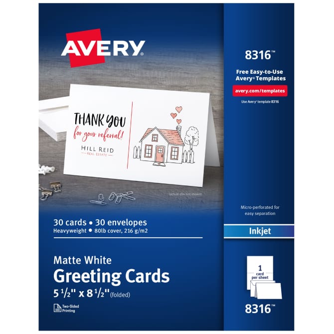 Avery(R) Greeting Cards with Envelopes, Half-Fold, 5-1/2" x 8-1/2 ...