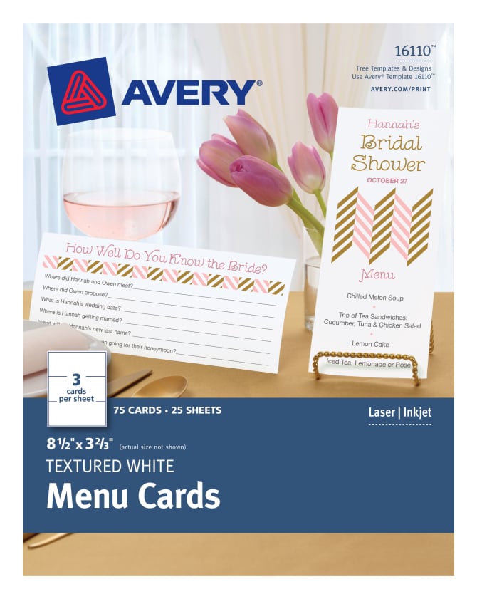 Avery Menu Cards Uncoated 75 Cards (16110) | Avery.com