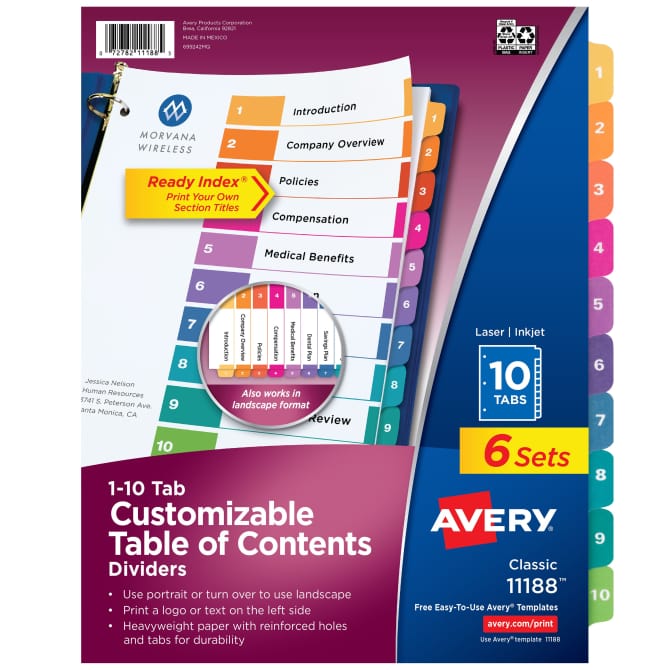 Avery Table Of Contents Template 10 Tab 11188 Brokeasshome
