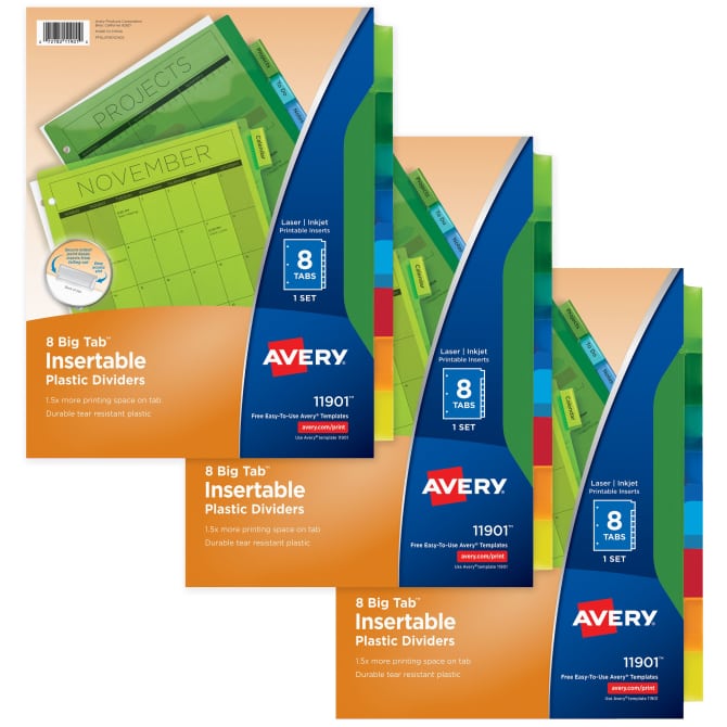 Avery® 8-Tab Binder Dividers, Big Tab™ Insertable Plastic Binder ...