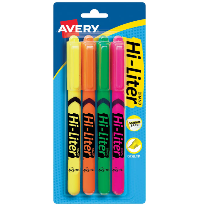 Avery Hi-Liter® Pen-Style Highlighters Smear Safe™ 4 Highlighters ...