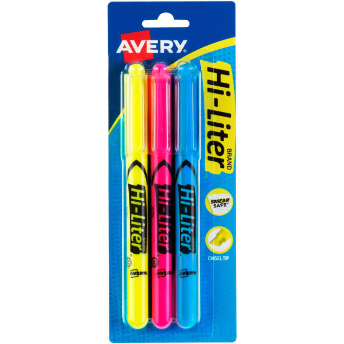 Avery Hi-Liter® Pen-Style Highlighters Smear Safe™ 3 Highlighters ...
