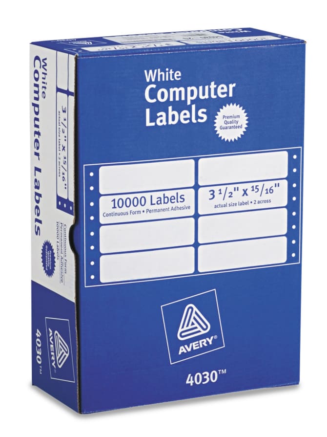 Avery Continuous Form Computer Labels 3-1/2" x 15/16"000 Labels (4030 ...