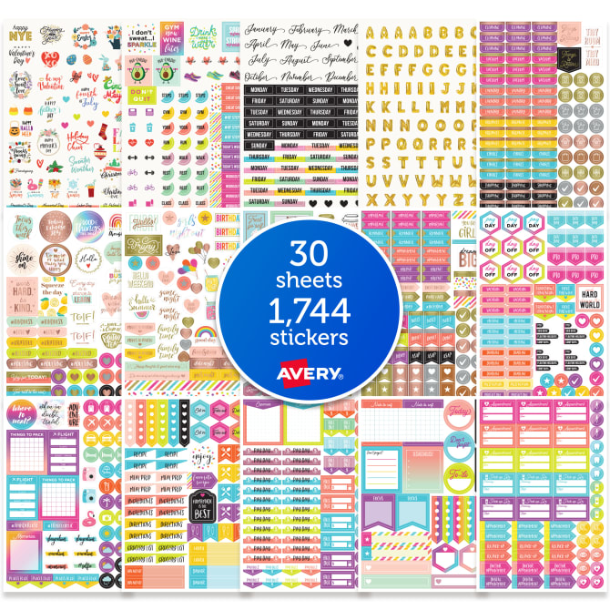 Avery® Planner Stickers Variety Pack, 30 Sticker Sheets, 1,656 Stickers ...