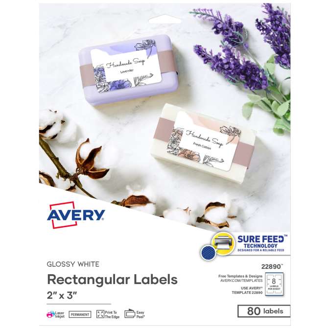 Avery® Glossy White Labels with Sure Feed® Technology, 2" x 3 ...