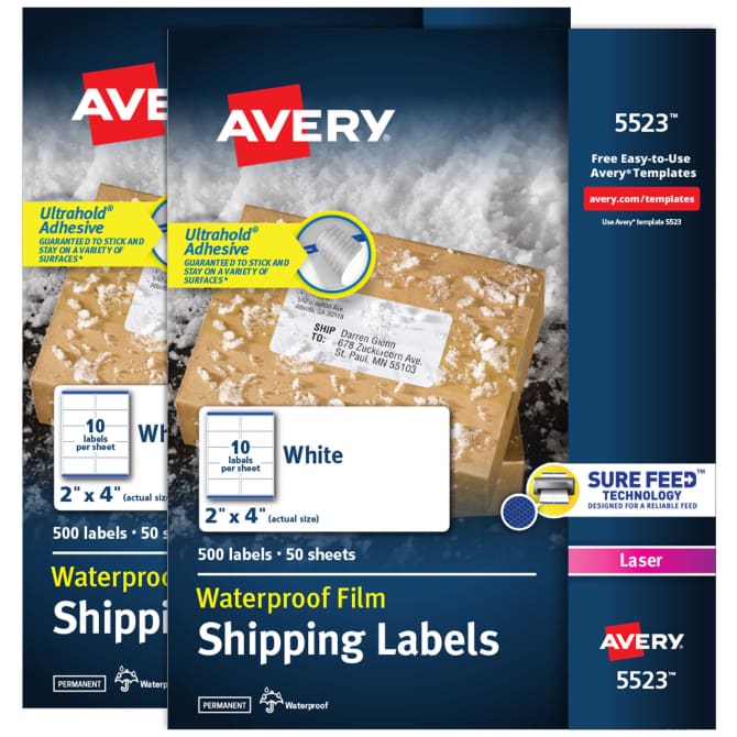 Avery® Waterproof Labels with Ultrahold® Permanent Adhesive, 2" x 4 ...