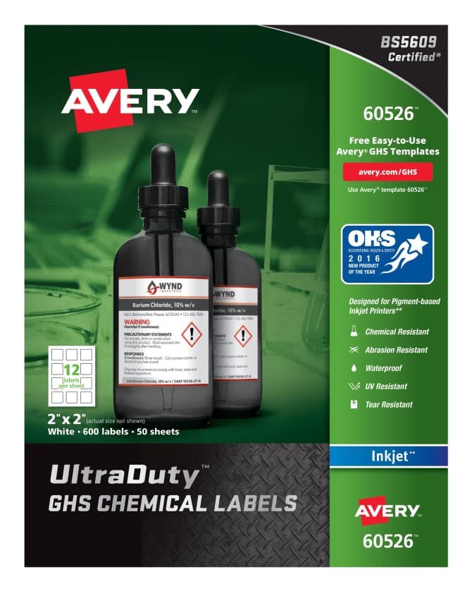 Avery UltraDuty GHS Chemical Labels for Pigment Inkjet Printers ...