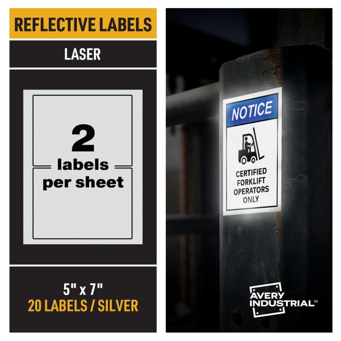 Reflective Sign Labels, 5" x 7", Reflective Silver, Laser Printable ...