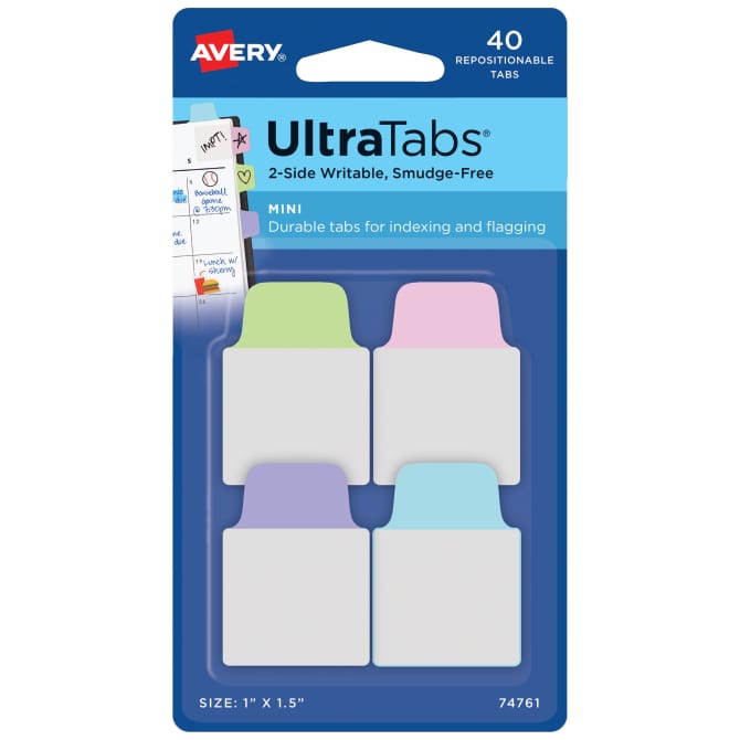 Avery® Ultra Tabs™, Mini Tabs, 1" x 1.5", 2-Side Writable, Assorted ...