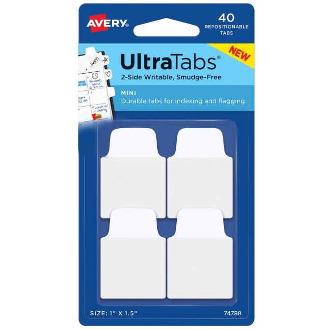 Avery® Ultra Tabs®, 1" x 1-1/2", 40 Repositionable Mini Tabs, 2-Side ...