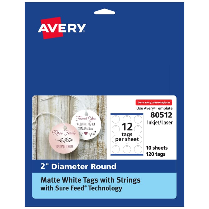 Avery® Round Tags with Sure Feed® Technology, 2" Diameter, Matte White ...