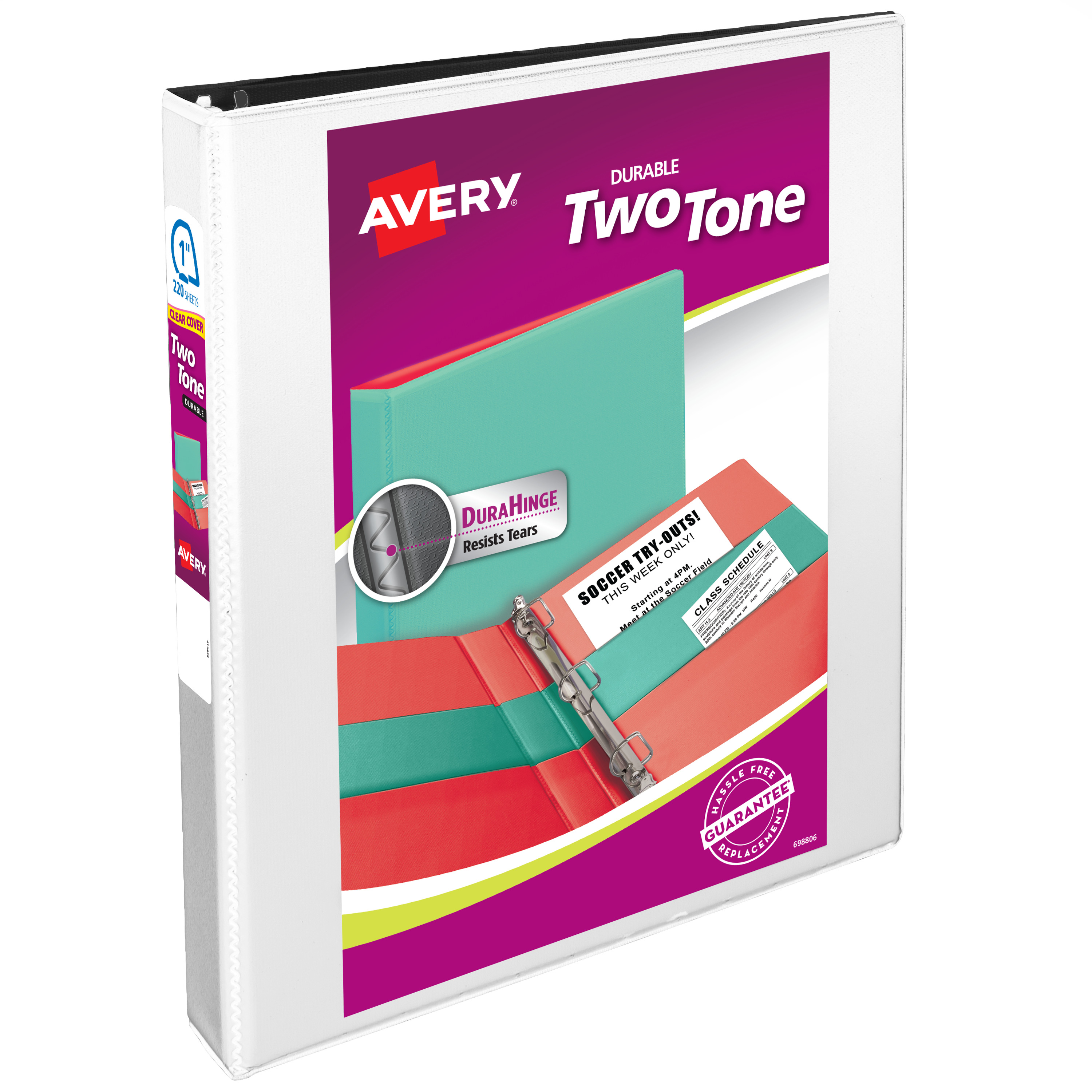 Avery® Two-Tone Durable View 3 Ring Binder, 1 Inch Slant Rings, White ...
