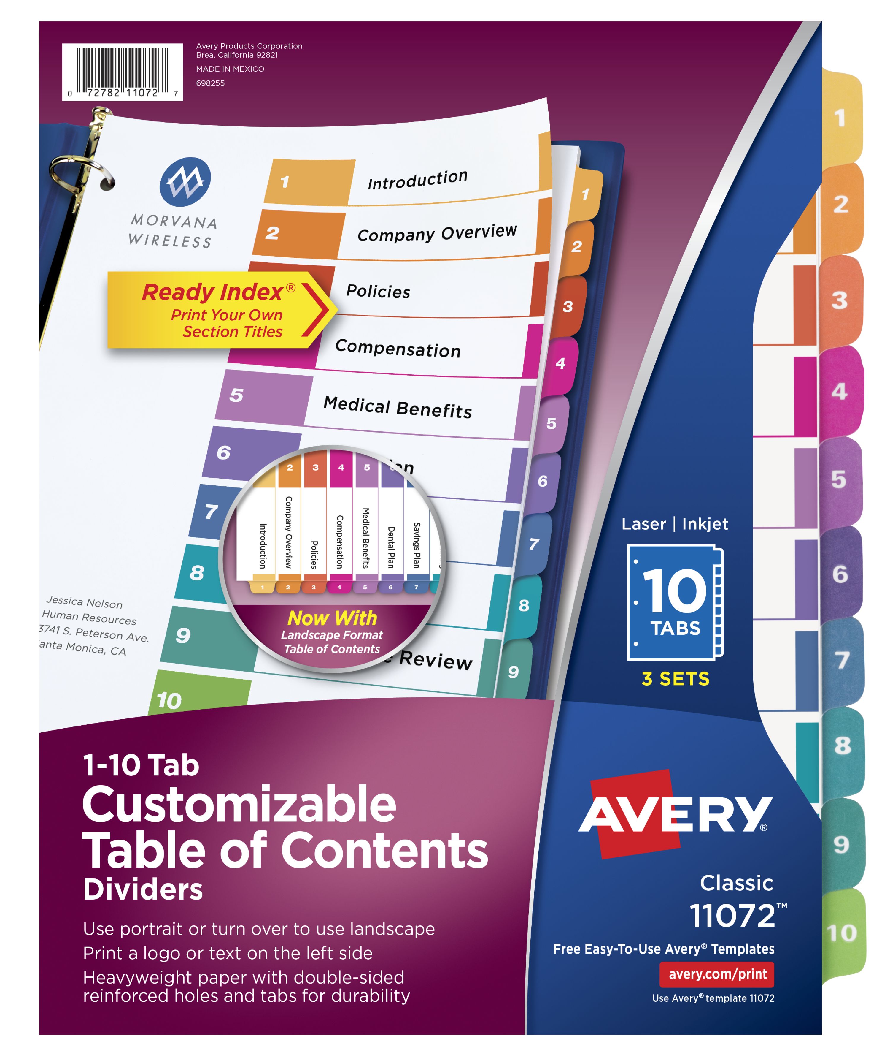 Avery Customizable Table of Contents Dividers 10 Tabs Multicolor (11072 ...