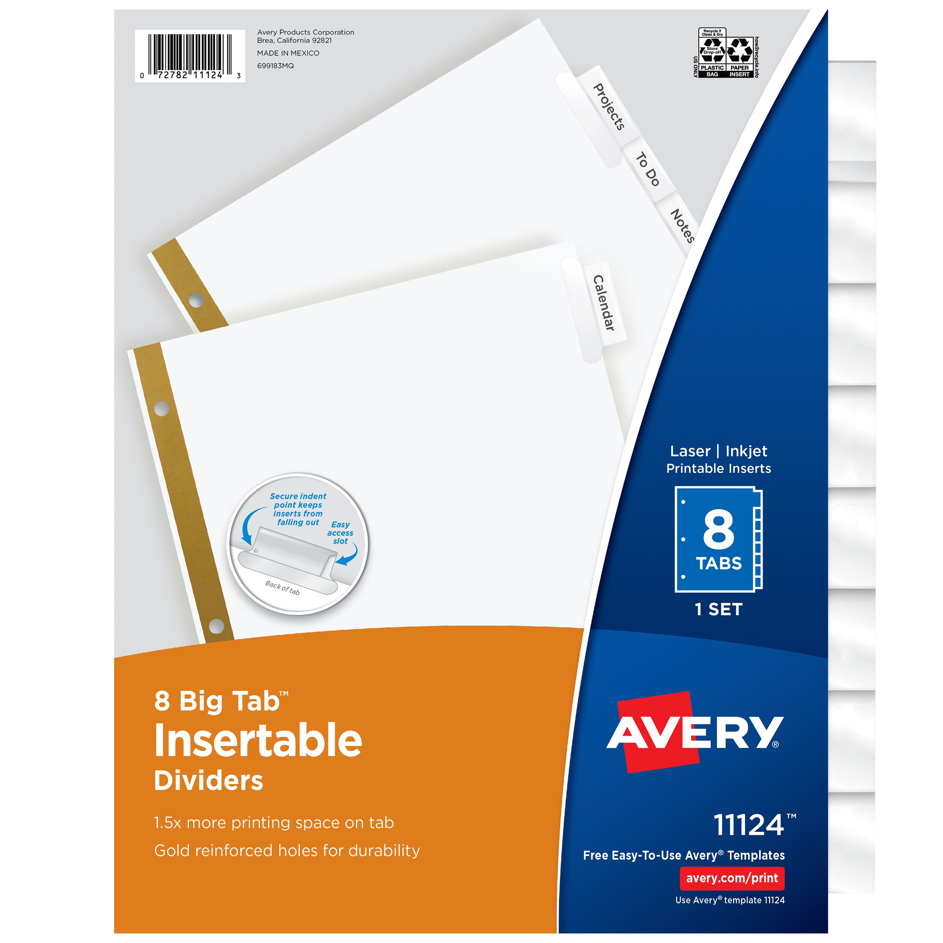 Avery® Big Tab™ Insertable Dividers for 3 Ring Binders, 8-Tab Set, White Paper, Clear Tabs, 1 ...