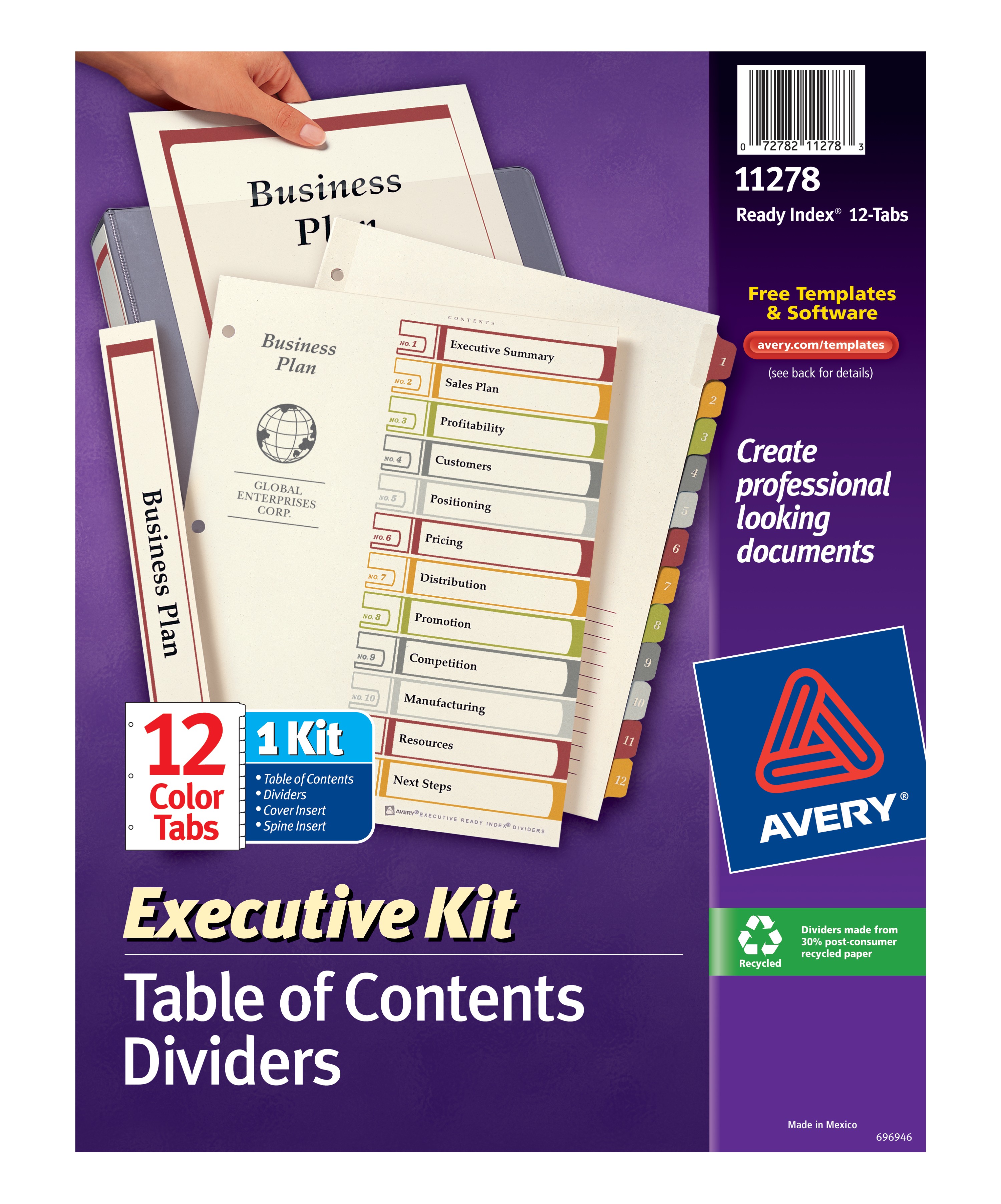 Avery Customizable Table of Contents Dividers 12-Tab Set, Multicolor ...