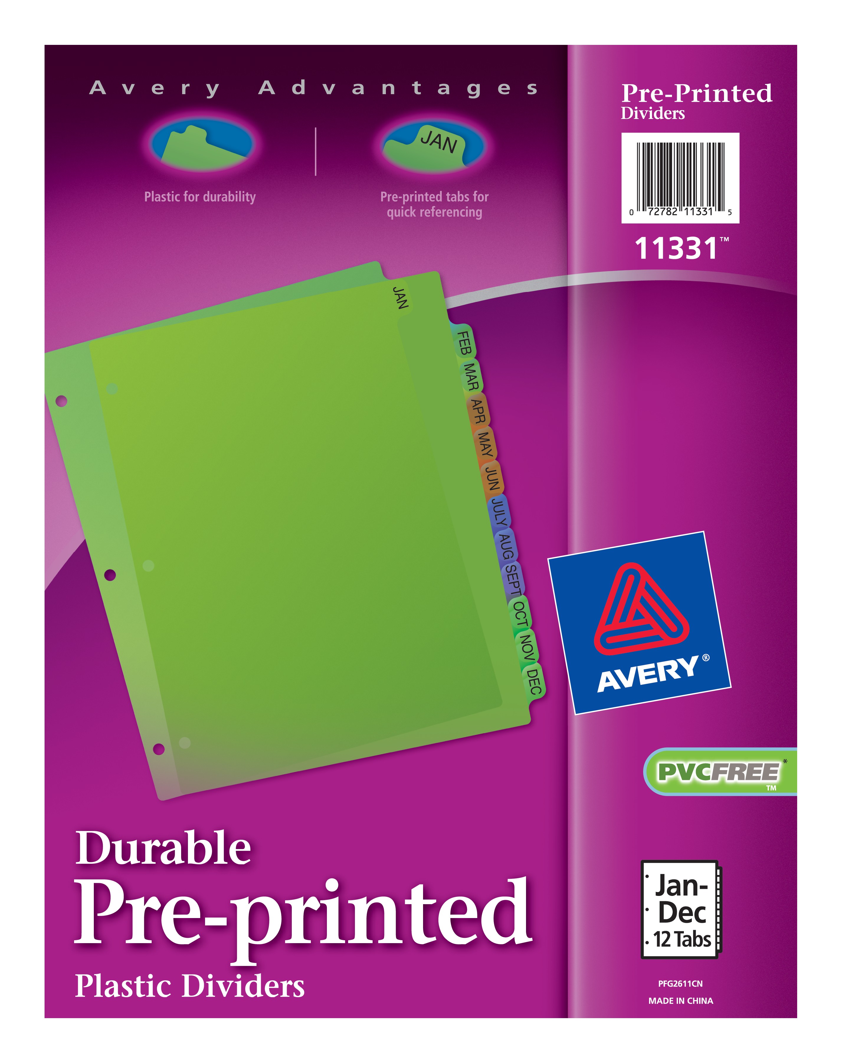 Avery Preprinted Plastic Dividers Jan.-Dec., Multicolor (11331) | Avery.com