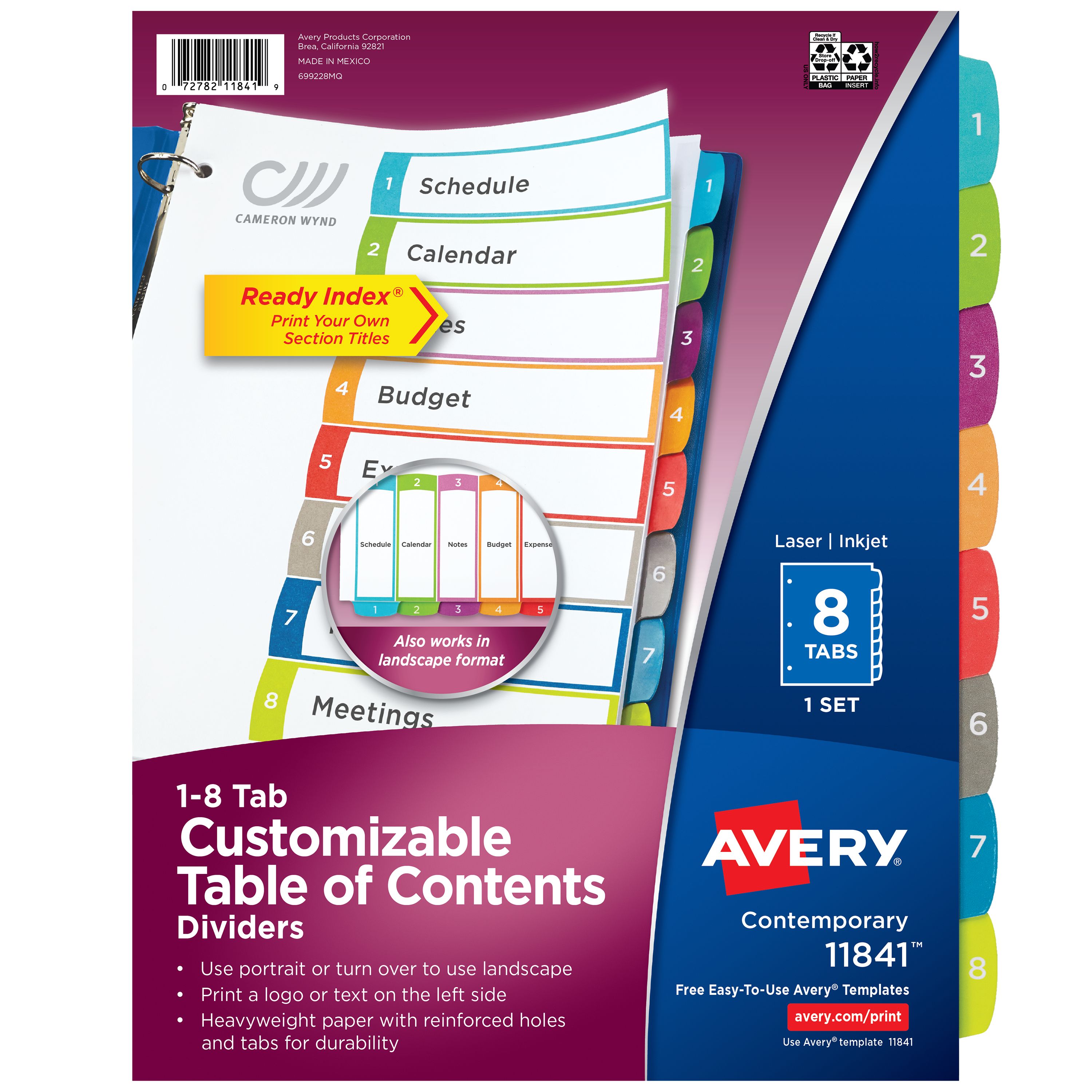 Ready Index® Dividers, 8 Tab Sets, Arched Tabs 11841 | Avery | Avery