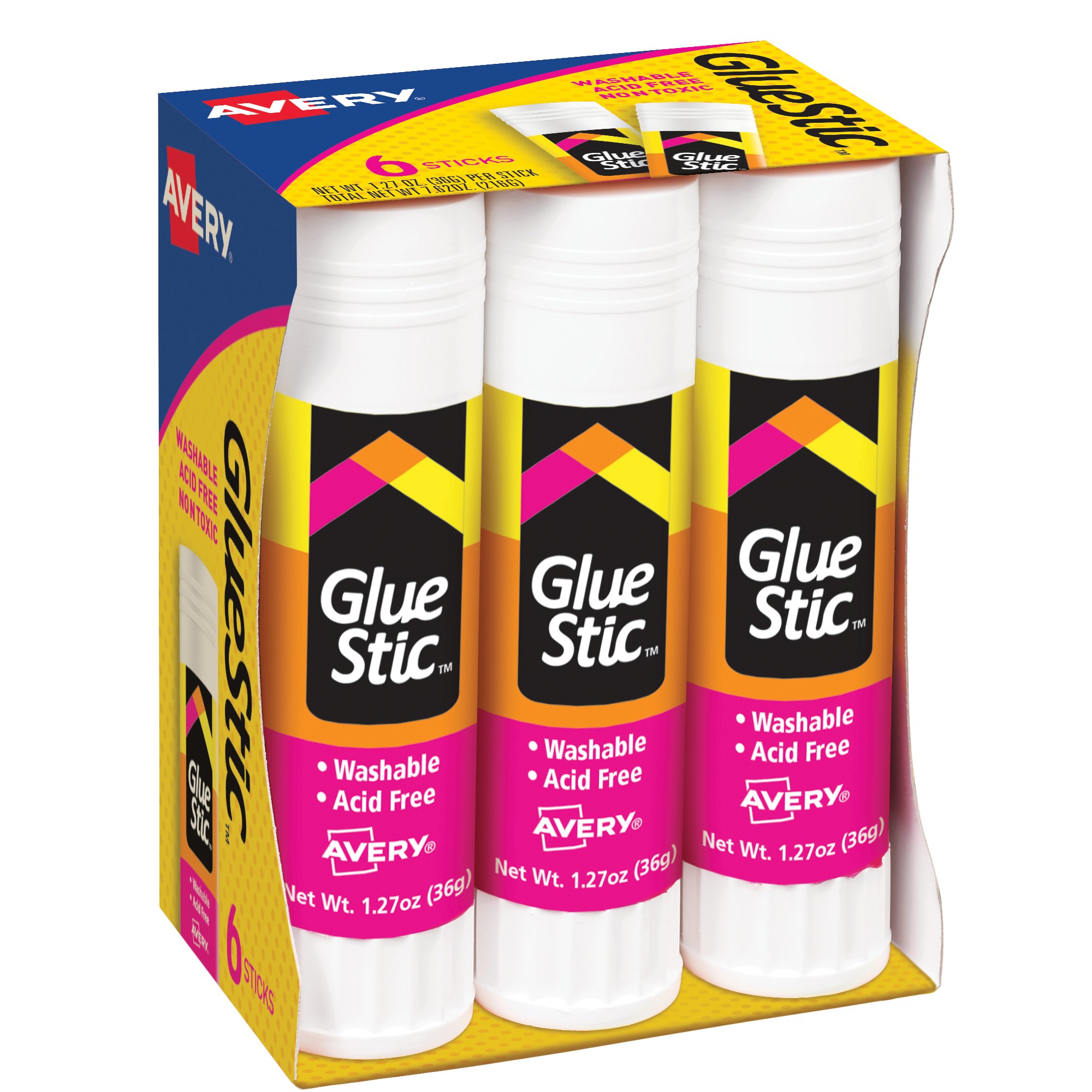 Avery® Glue Stic™, White, Washable, Nontoxic, 1.27 oz. Permanent, 6 ...