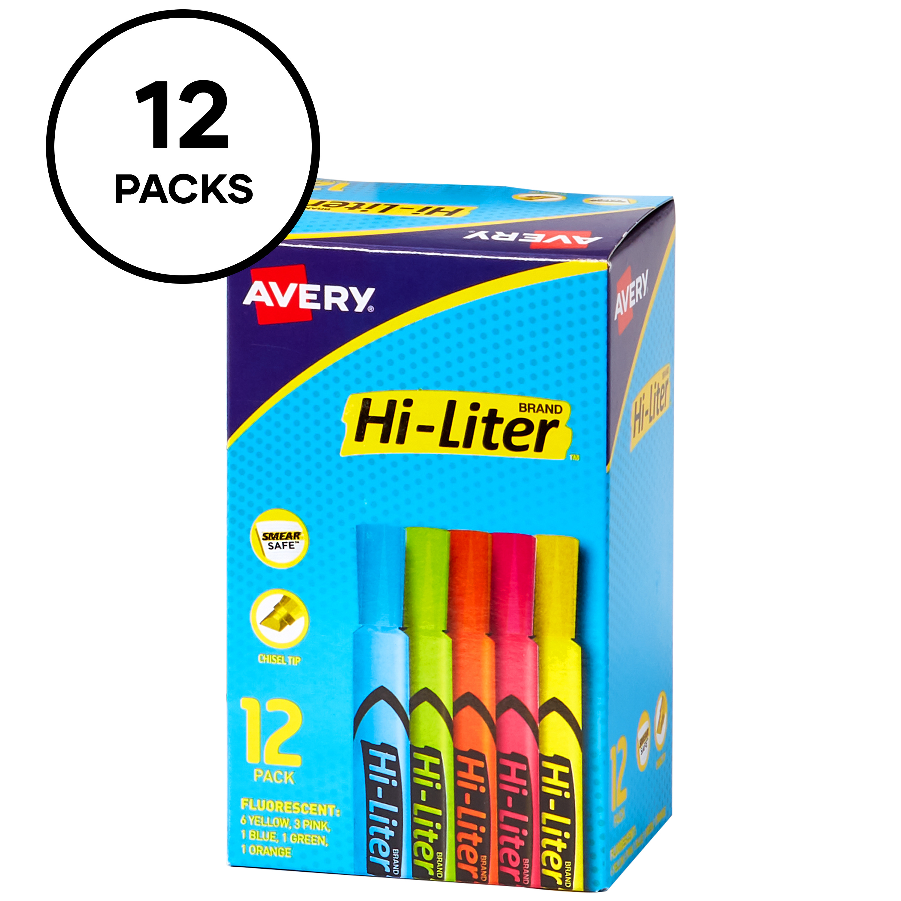 Avery® Hi-Liter® Desk-Style Highlighters, Chisel Tip, 12 Assorted Color ...