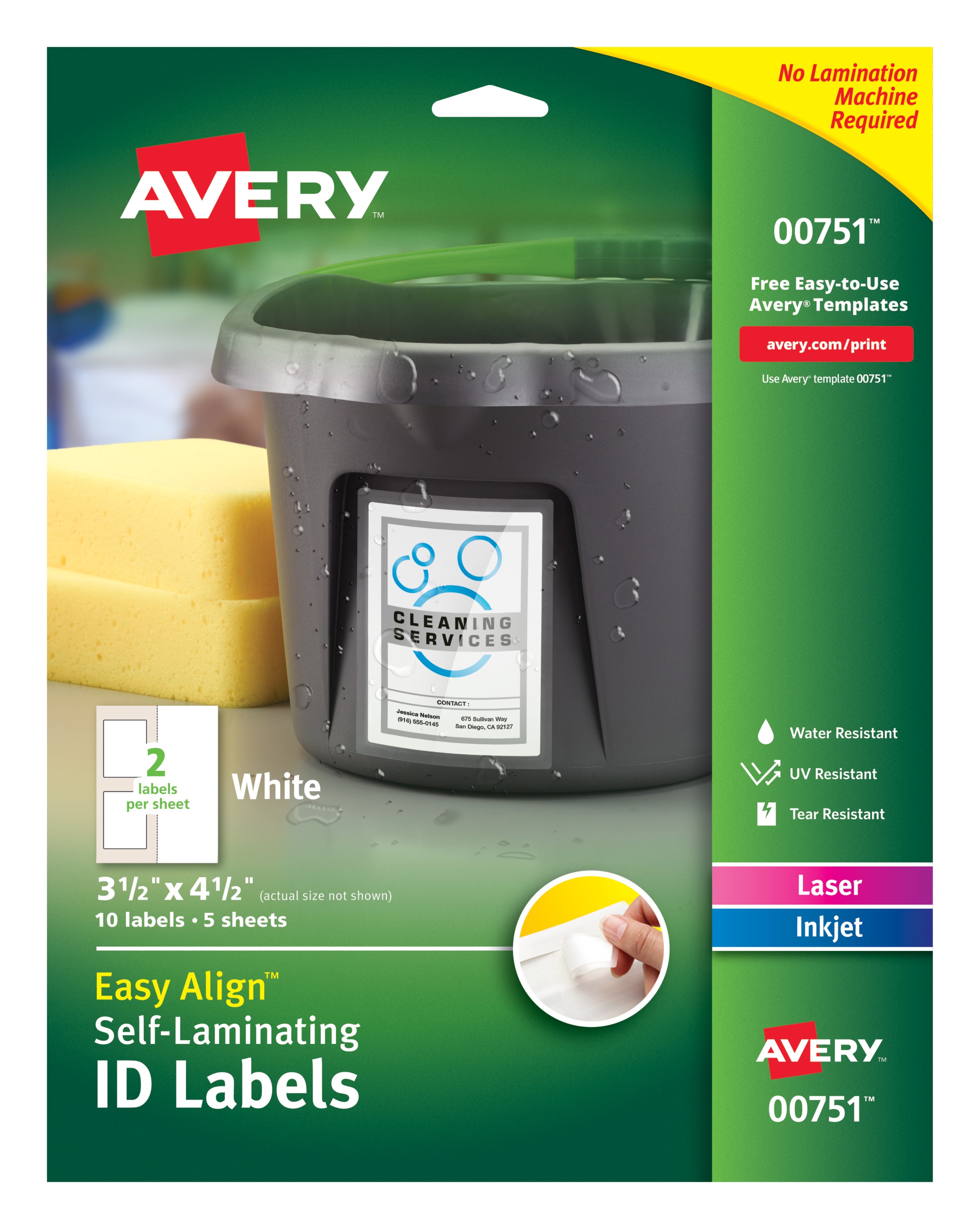 Avery Easy Align Self-Laminating ID Labels 3-1/2" x 4-1/2", 10 Labels ...