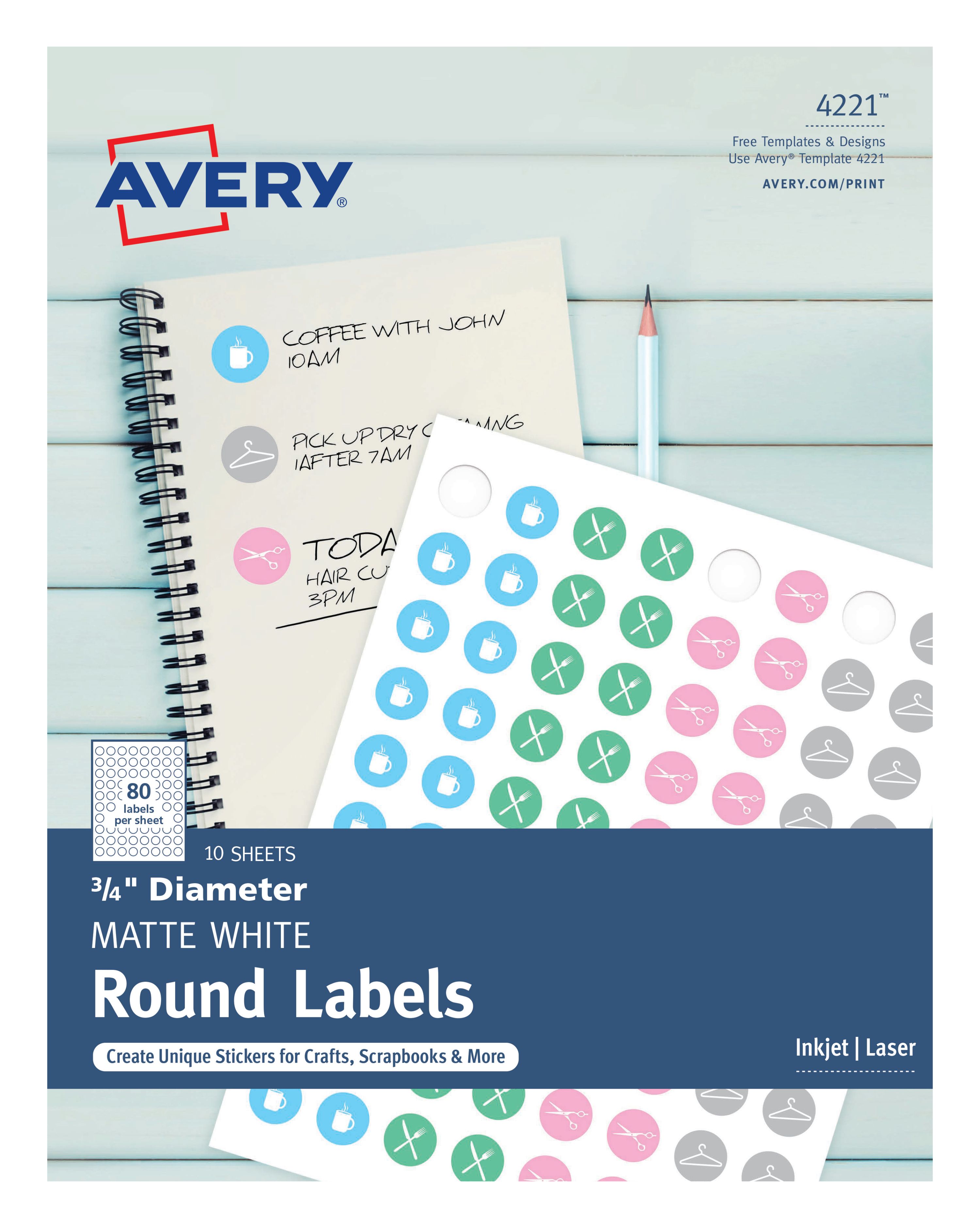 Avery® Matte White Round Labels with Sure Feed™, ¾" Diameter, 800 ...