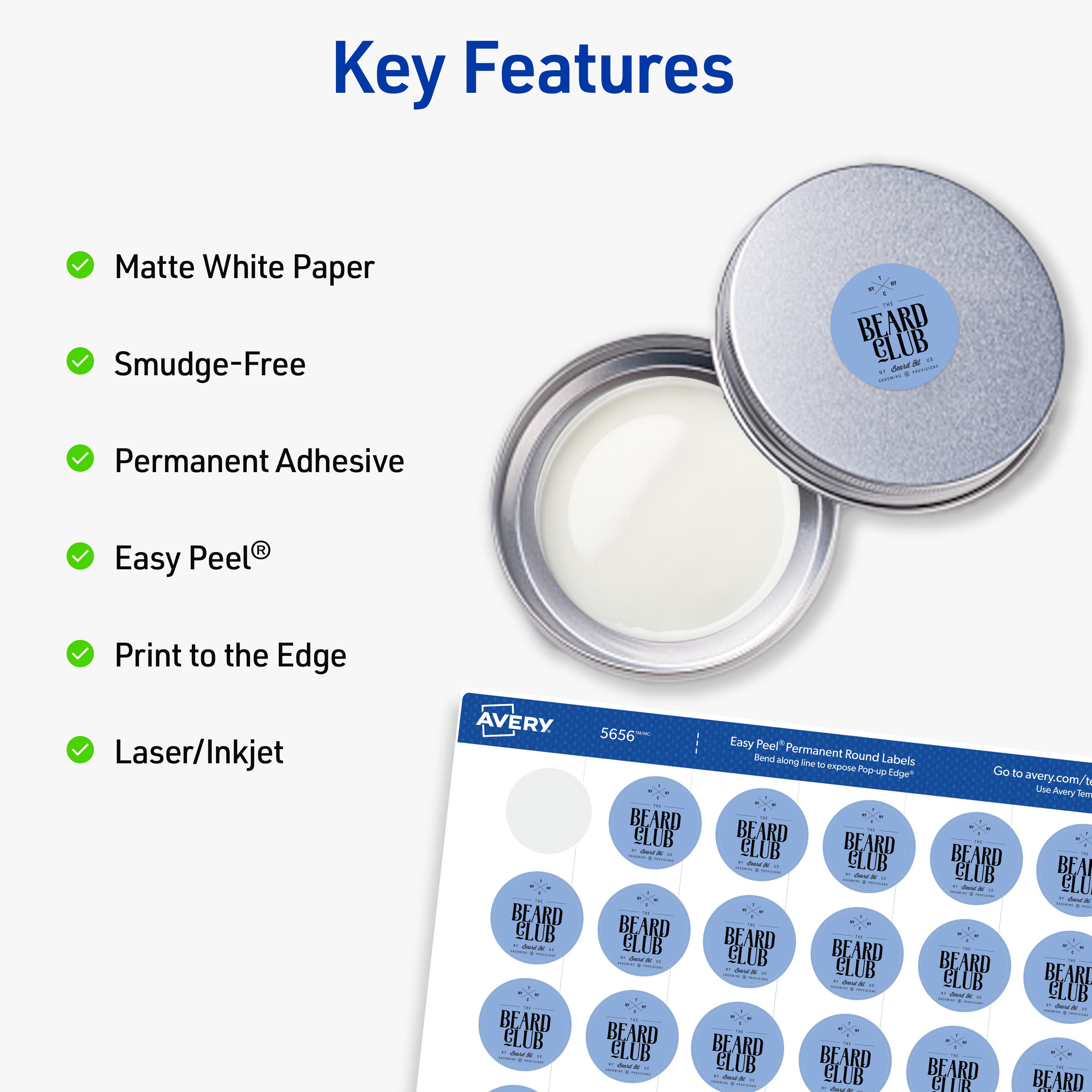 TrueBlock® Round Labels, 1", Matte White 5224 | Avery