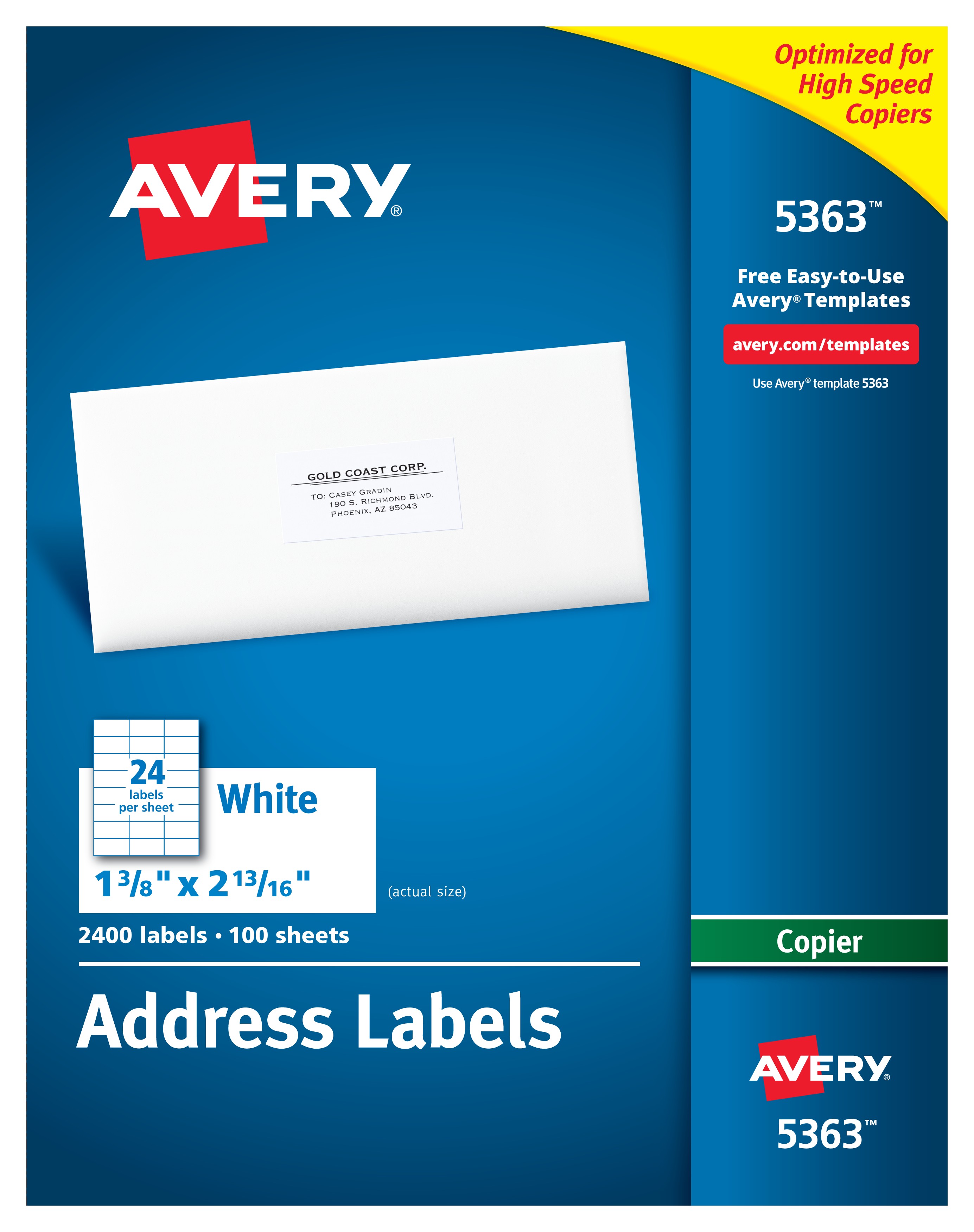 Avery Address Labels for Copiers 1-3/8" x 2-13/16"400 Labels (5363 ...