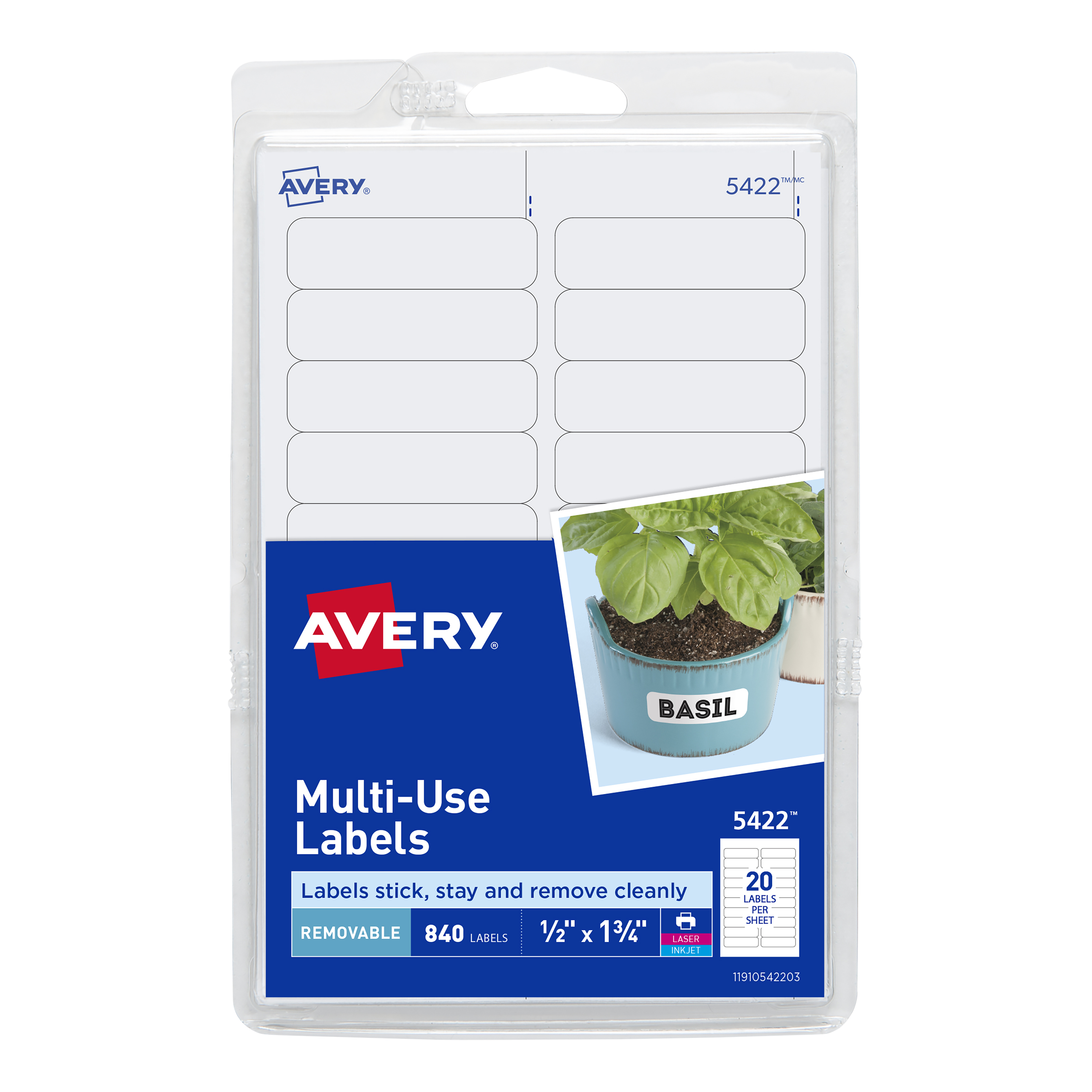 Avery Removable Labels 1/2" x 1-3/4", 840 Labels (5422) | Avery.com