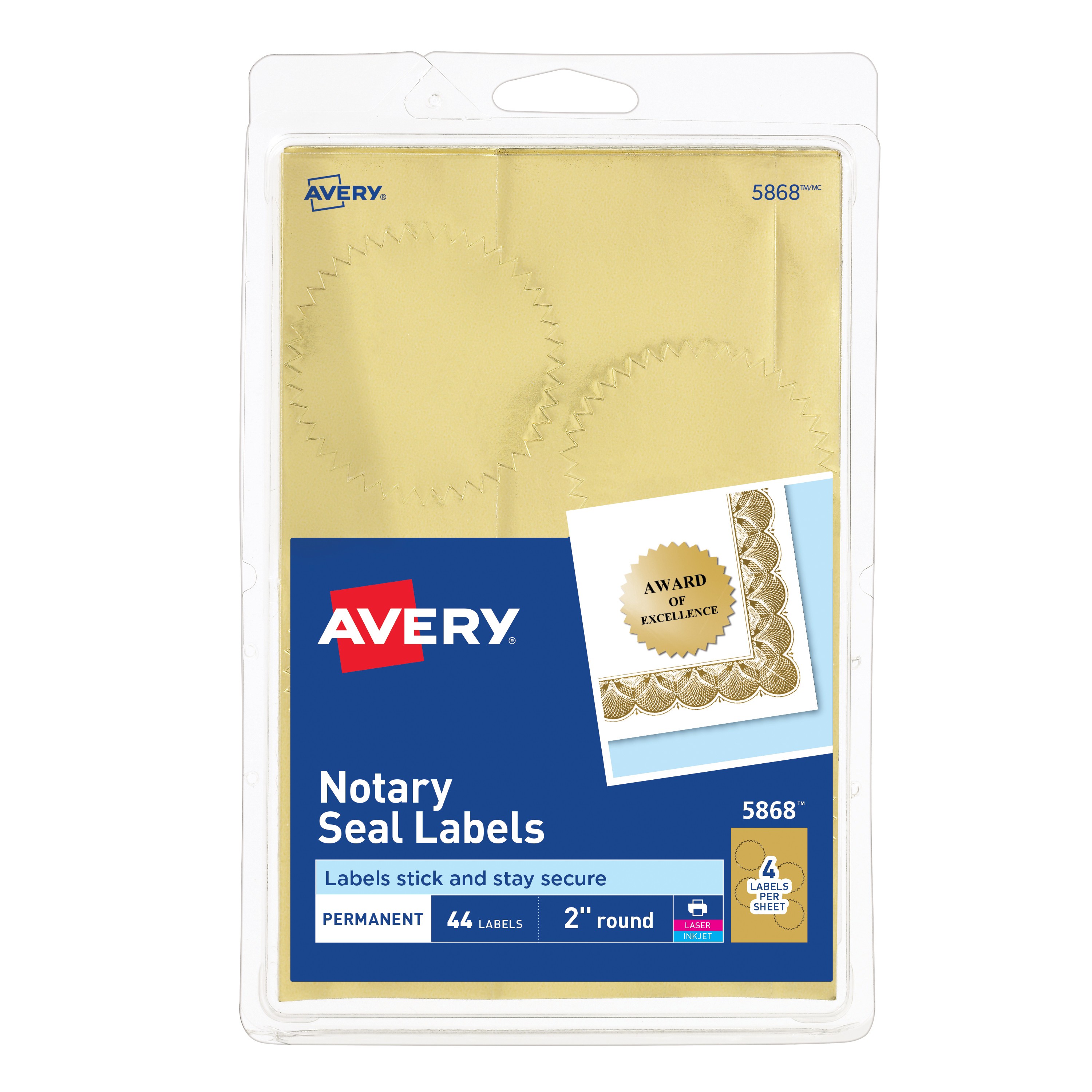 Avery® Notary Seal Labels, 2" Diameter, Printable Gold Certificate ...
