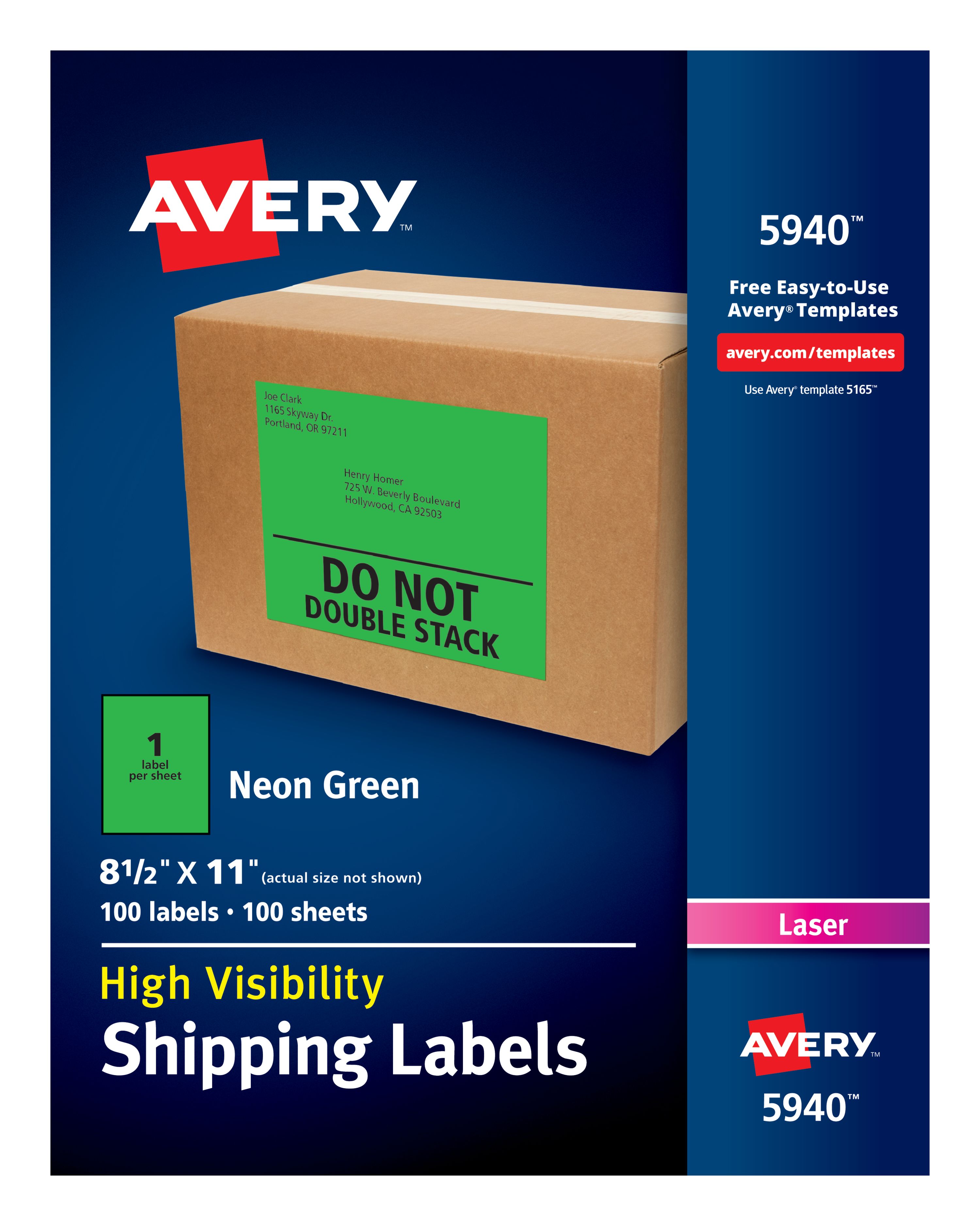 Avery High-Visibility Shipping Labels Neon Green 100 Labels (5940 ...