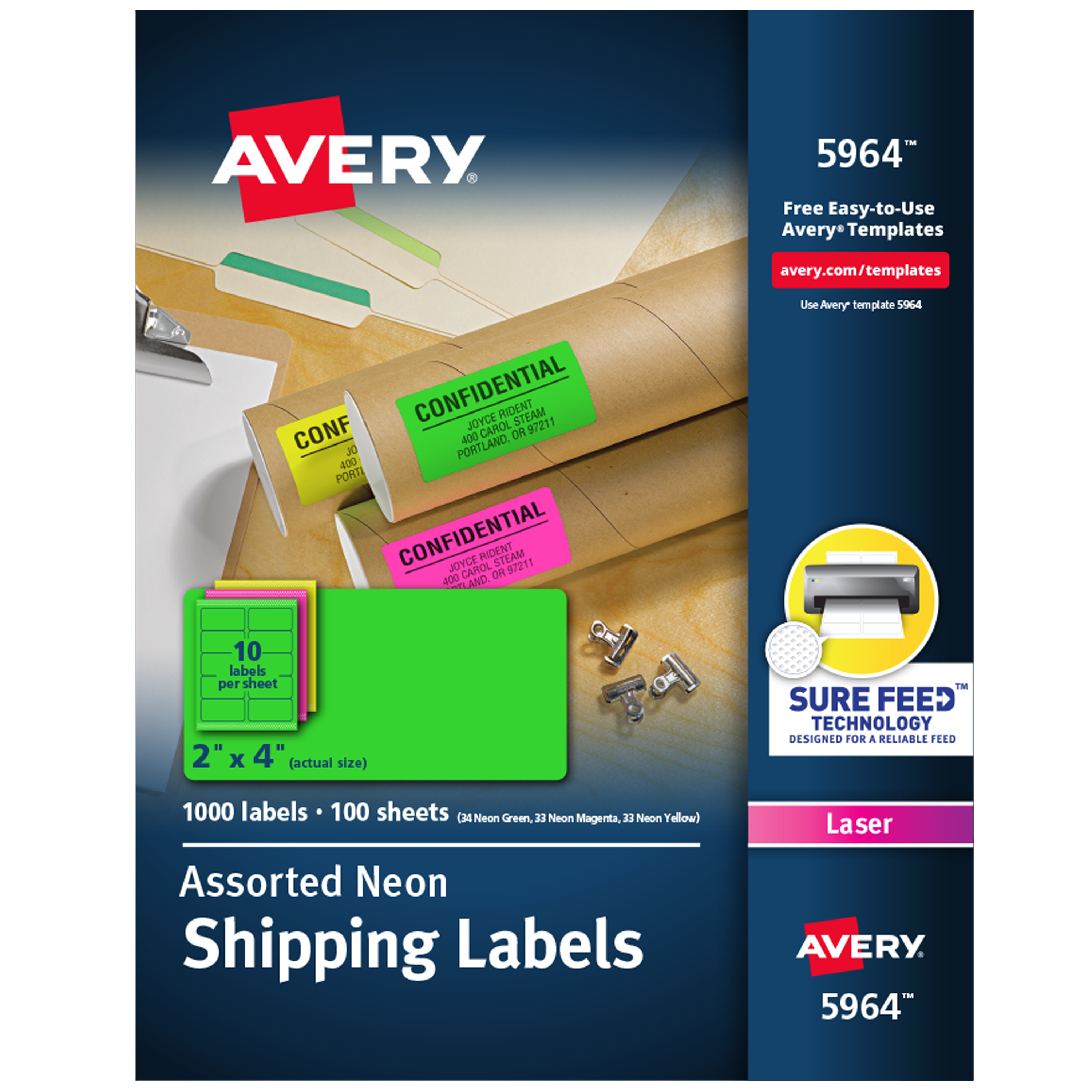 Avery High-Visibility Shipping Labels Assorted Neon Colors 1,000 Labels ...