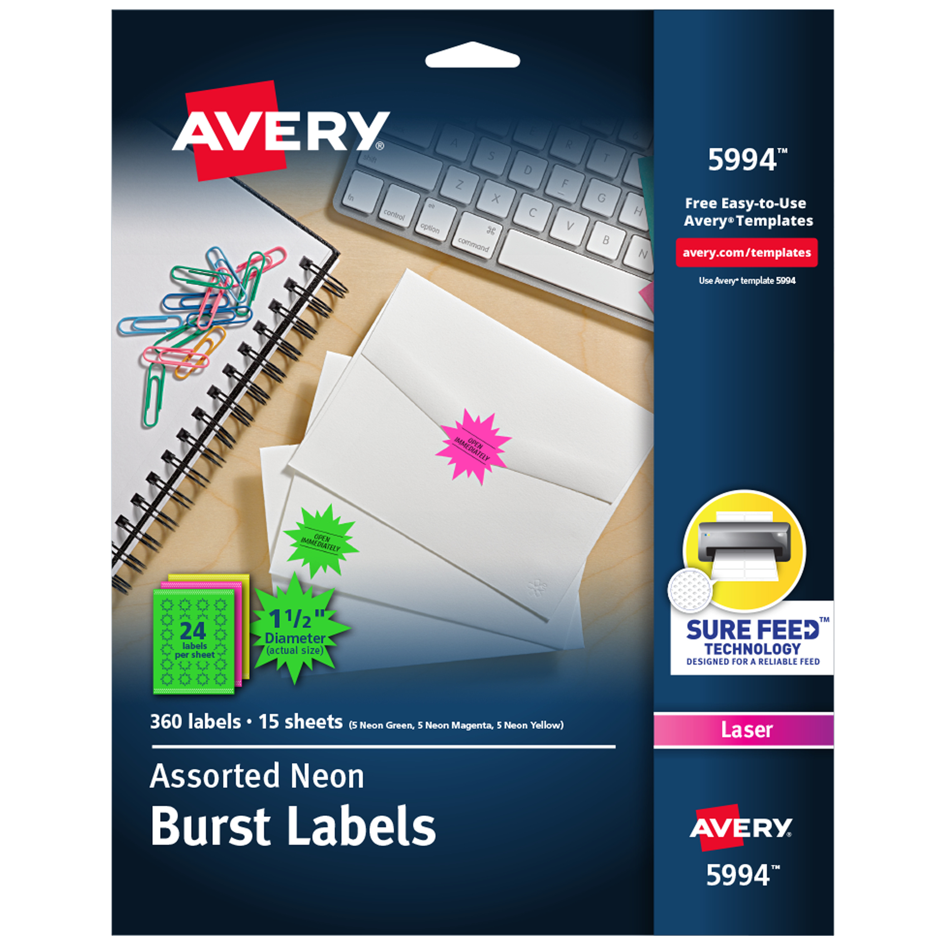 Avery High-Visibility Labels Assorted Neon Colors 360 Labels (5994 ...